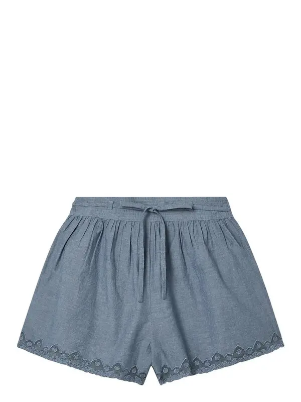 Ulla Johnson Elowen Embroidered Cotton-chambray Shorts - Blue