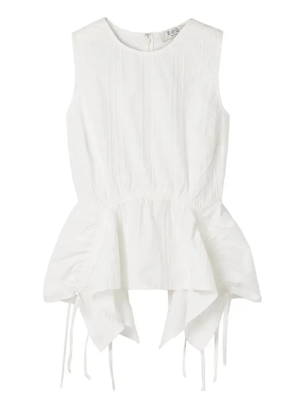 Sea Camden Ruched Embroidered Cotton-poplin Peplum Top - White
