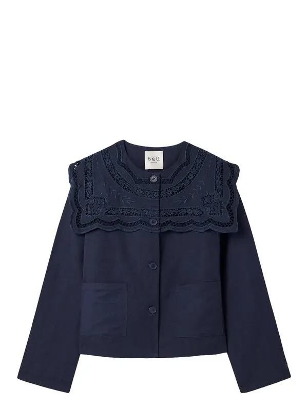 Sea Marie Broderie Anglaise Cotton And Linen-blend Jacket - Blue