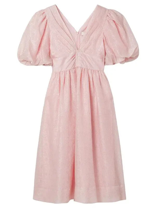 Sea Florence Gathered Cloqué Midi Dress - Pink