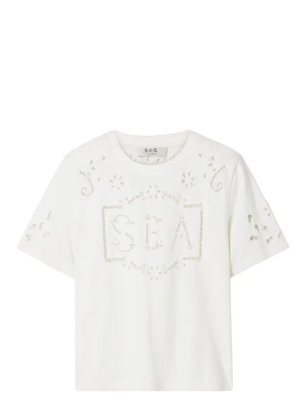 Sea Marie Broderie Anglaise Cotton-jersey T-shirt - White