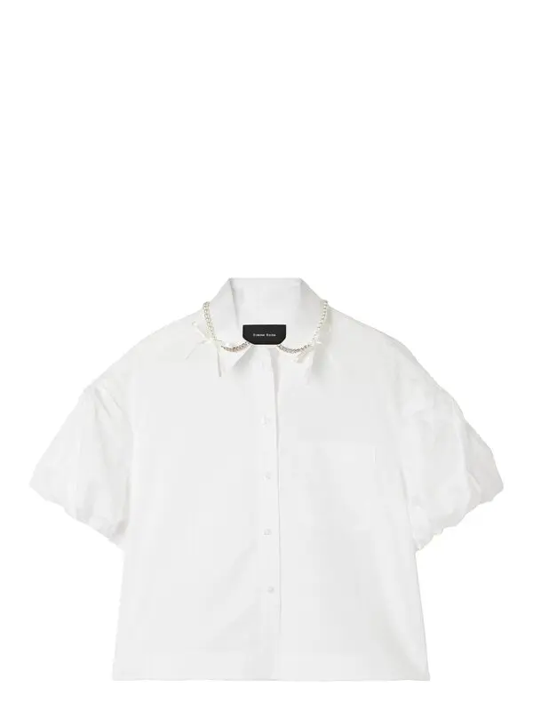 Simone Rocha Cropped Embellished Cotton-poplin Shirt - White