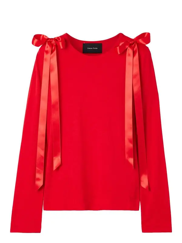 Simone Rocha Bow-embellished Lyocell-jersey Top - Red