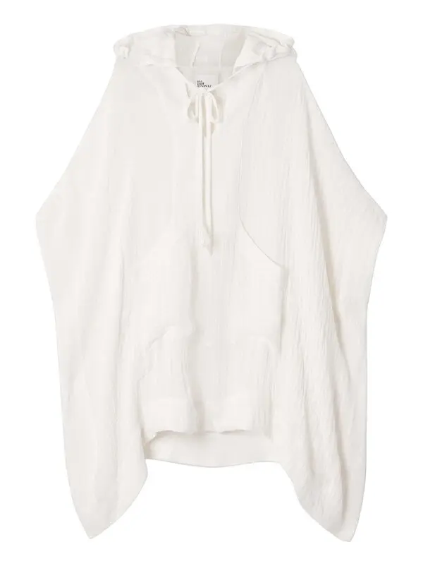 Lisa Marie Fernandez Hooded Crinkled Linen-blend Gauze Poncho - White