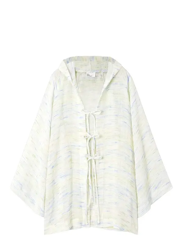 Lisa Marie Fernandez Hooded Striped Linen-blend Gauze Poncho - Cream