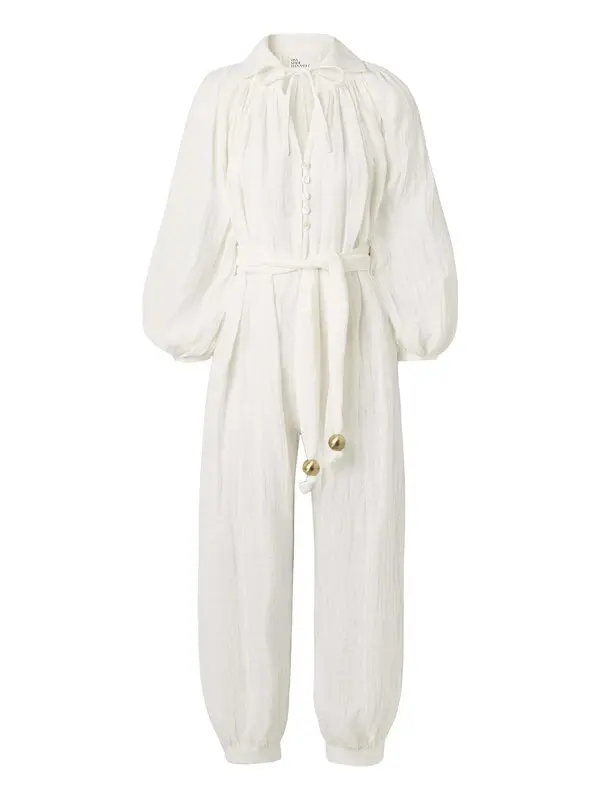 Lisa Marie Fernandez Poet Belted Cropped Linen-blend Gauze Jumpsuit - White