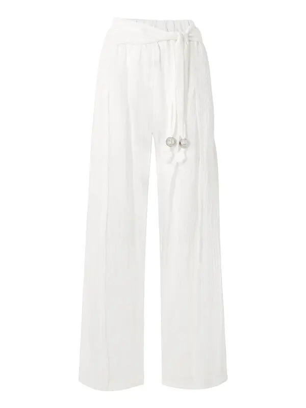 Lisa Marie Fernandez Embellished Belted Wide-leg Pants - White