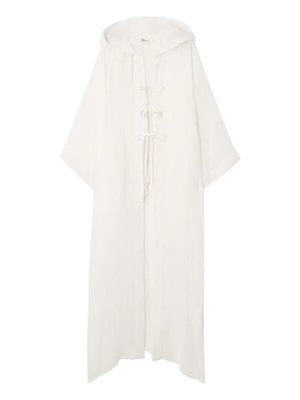 Lisa Marie Fernandez Hooded Crinkled Linen-blend Gauze Kaftan - White