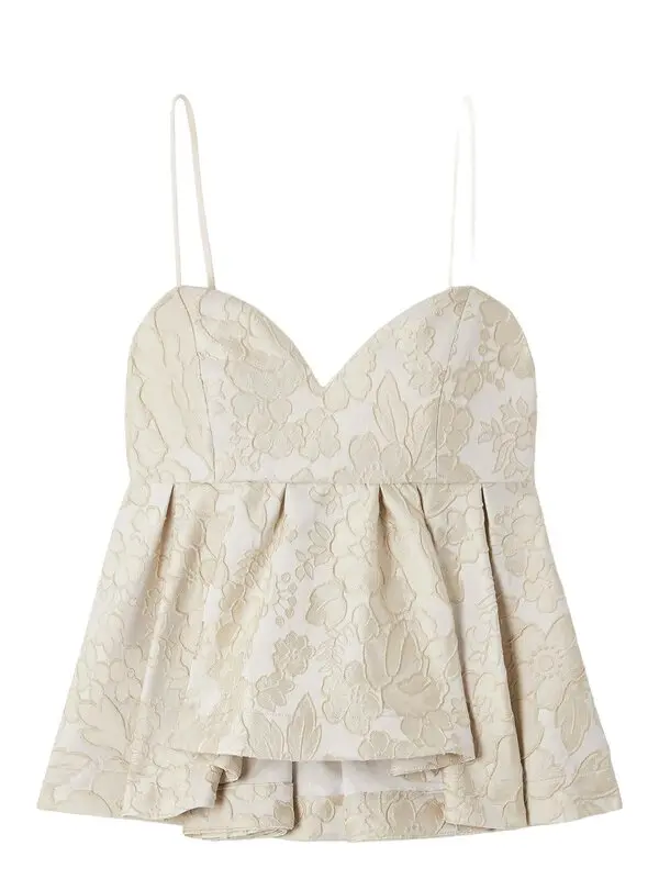 La DoubleJ Floral-jacquard Matelassé Peplum Camisole - Cream