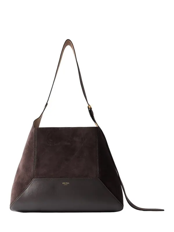 JIMMY CHOO Medium Suede And Leather Shoulder Bag - Brown