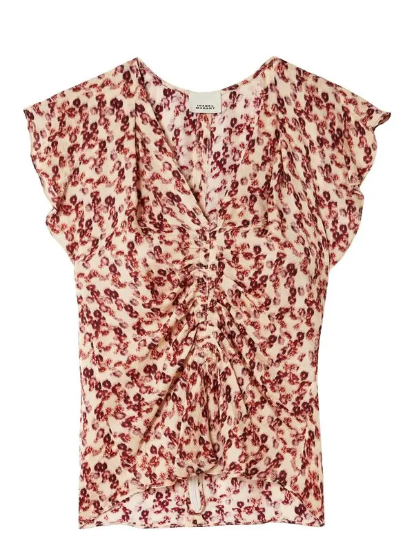 Isabel Marant Lonea Ruffled Printed Jacquard Top - Red