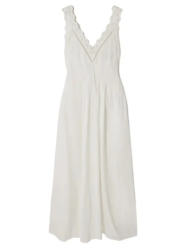 Isabel Marant Freda Broderie Anglaise-trimmed Crepe Maxi Dress - White