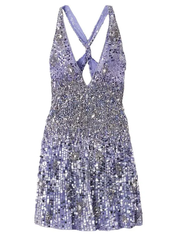 Jenny Packham Crystal And Sequin-embellished Tulle Mini Dress - Purple