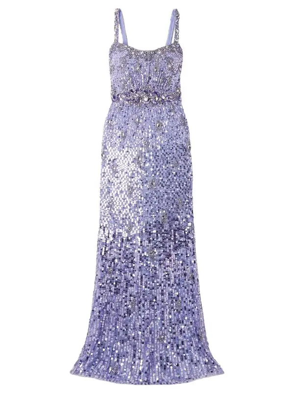 Jenny Packham Zodiac Crystal And Sequin-embellished Tulle Gown - Purple