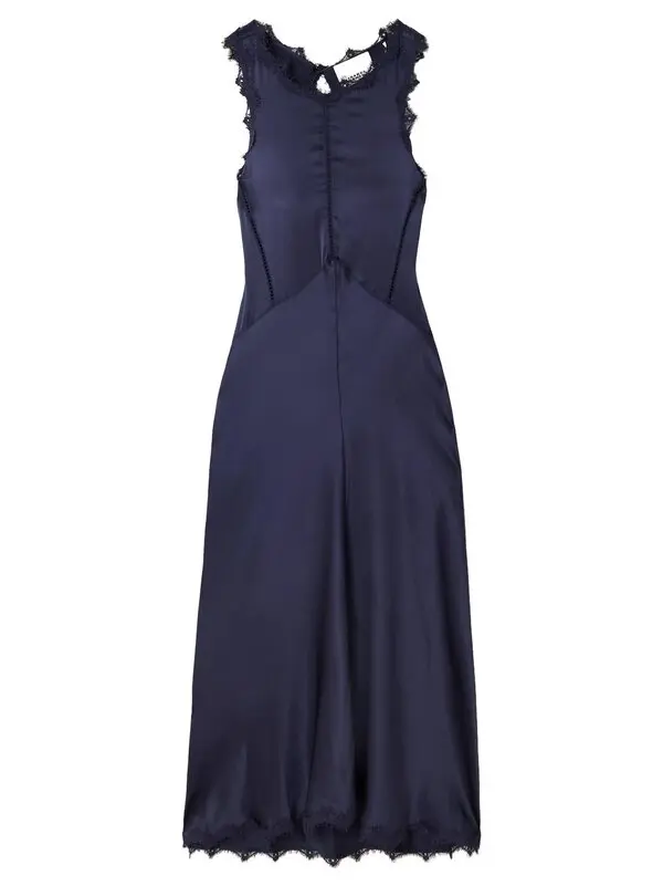 Isabel Marant Jadelia Lace And Pointelle-trimmed Silk-blend Satin Midi Dress - Blue