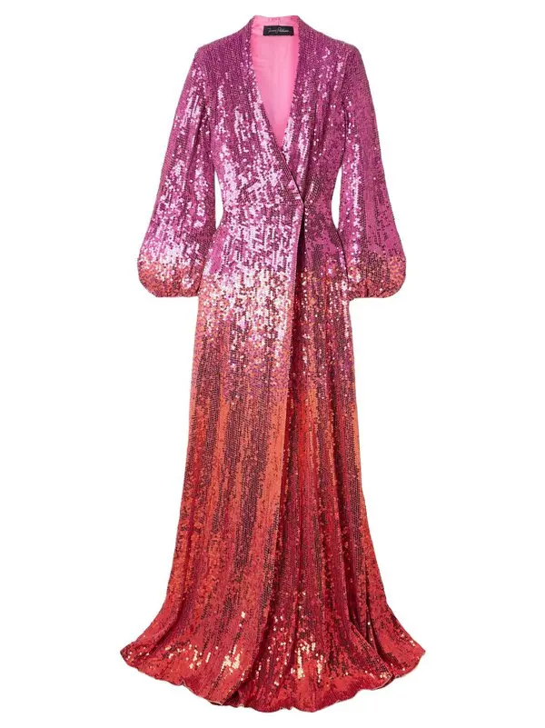Jenny Packham Sequined Jersey Wrap Gown - Pink