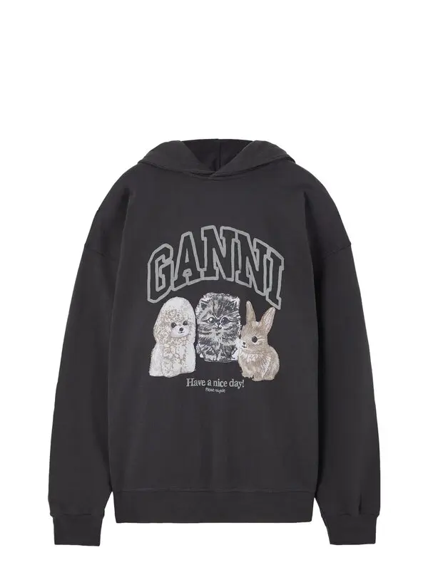 GANNI Oversized Printed Organic Cotton-jersey Hoodie - Gray