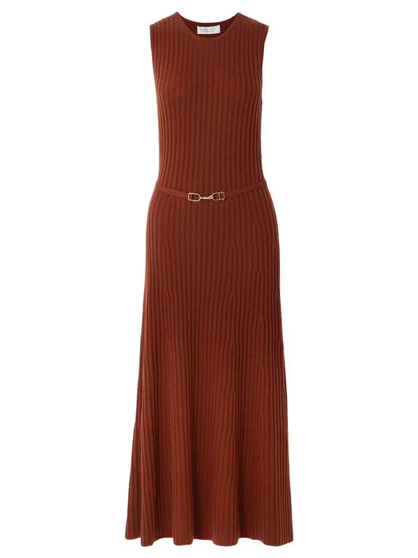 Gabriela Hearst Meier Belted Ribbed Wool And Cashmere-blend Midi Dress - Burgundy