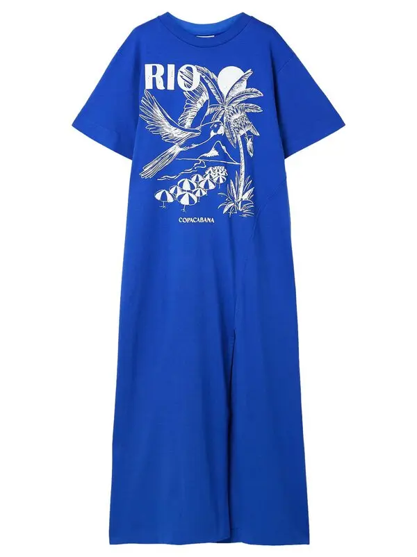 Farm Rio Oversized Printed Cotton-jersey Maxi Dress - Blue