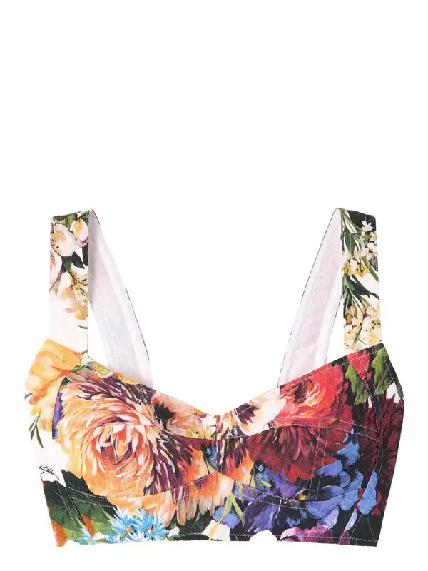 Dolce & Gabbana Floral-print Crepon Bustier Top - White