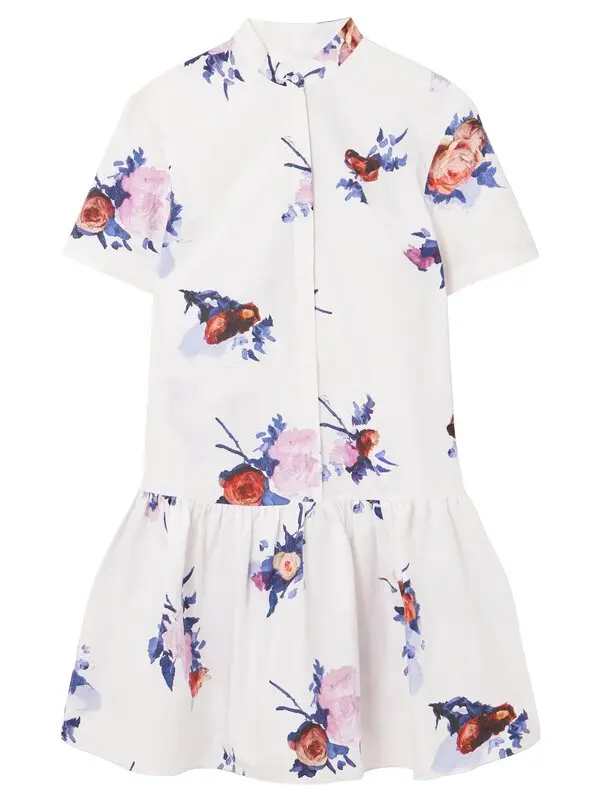 Erdem Tiered Floral-print Cotton-poplin Mini Shirt Dress - Multi