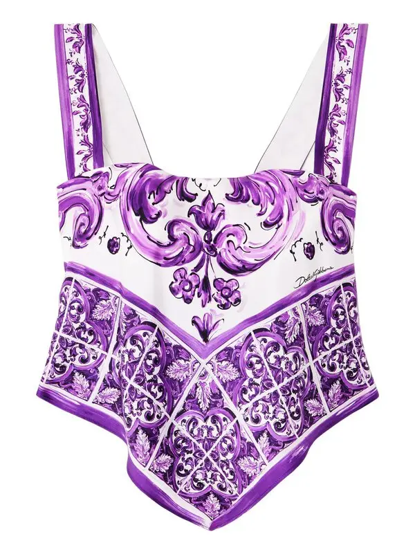 Dolce & Gabbana Printed Silk-twill Cropped Top - Purple