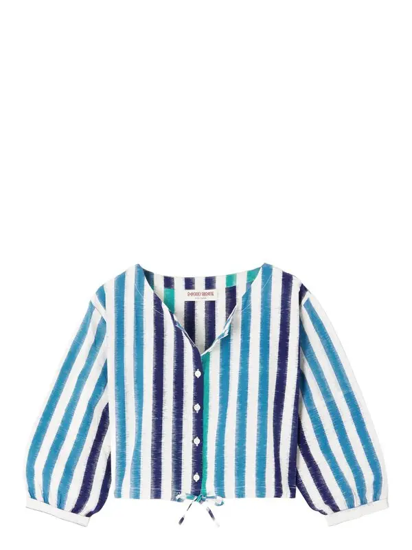 EMPORIO SIRENUSE Jinny Cropped Striped Blouse - Blue