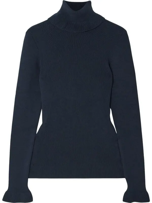 Chloé Logo Detailed Ribbed Turtleneck Sweater - Blue