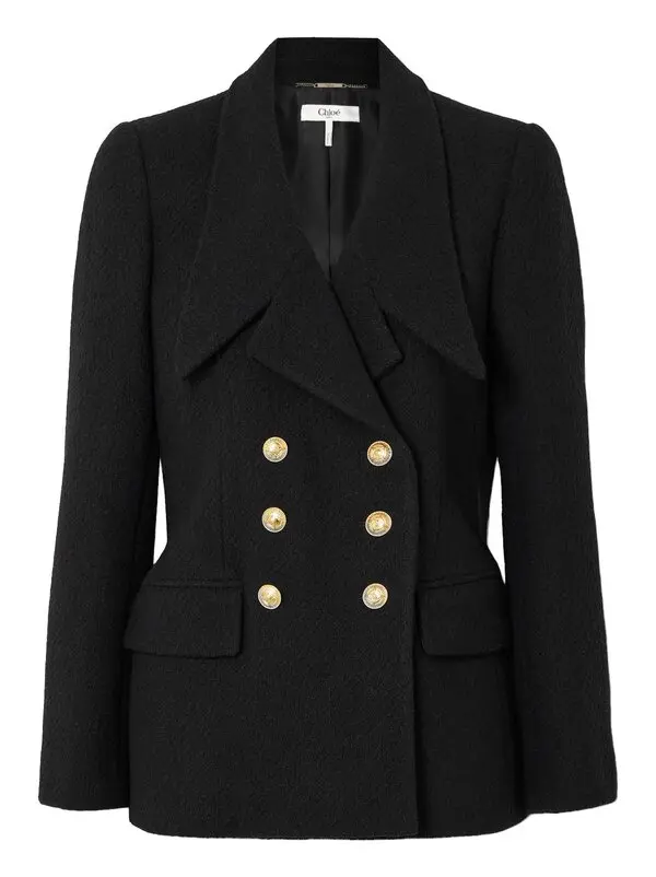 Chloé Double-breasted Wool-blend Bouclé Blazer - Black