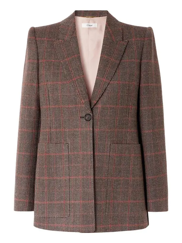 Chloé Checked Wool Blazer - Brown