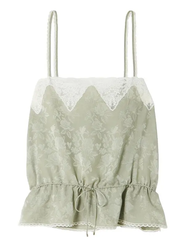 Chloé Lace-trimmed Silk-jacquard Camisole - Light Green