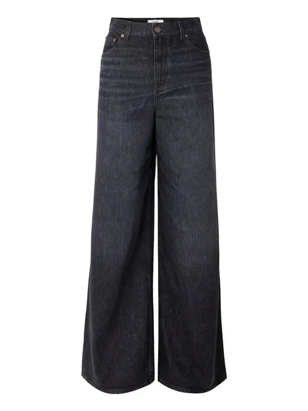 Chloé Leather-trimmed High-rise Wide-leg Jeans - Black