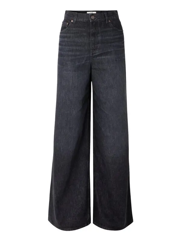 Chloé Leather-trimmed High-rise Wide-leg Jeans - Black