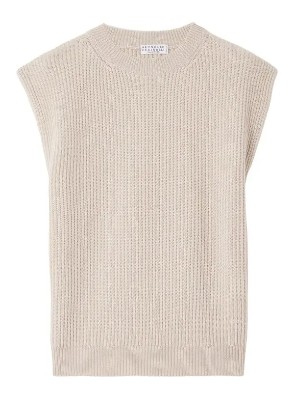 Brunello Cucinelli Ribbed Wool, Cashmere And Silk-blend Sweater - Neutrals