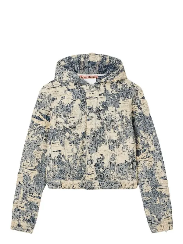 Acne Studios Hooded Distressed Denim Jacquard Jacket - Gray