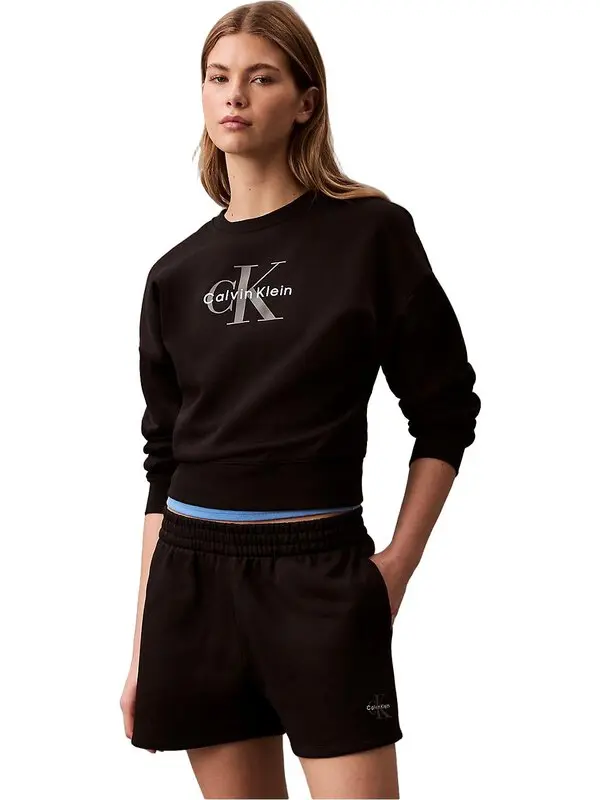 Calvin Klein Monologo Fleece Relaxed Sweatshirt - Black