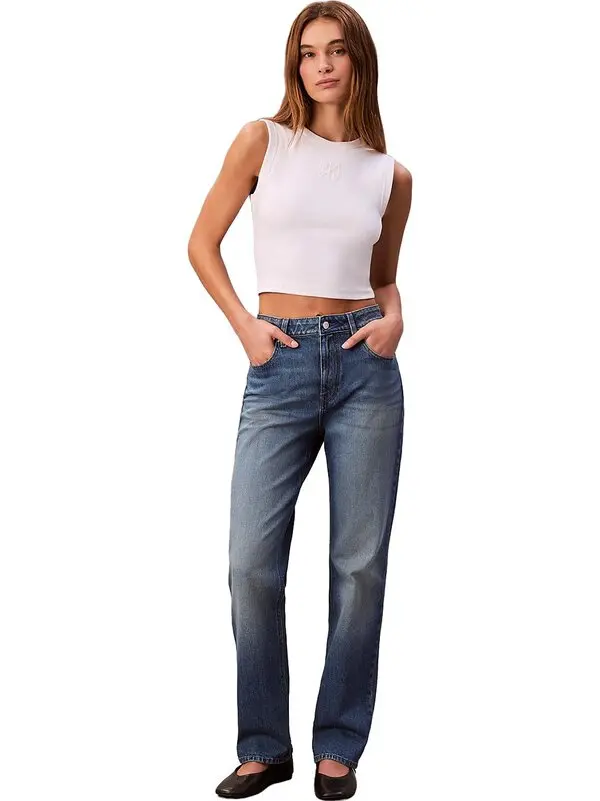 Calvin Klein High Rise Straight Jeans - Aqua Navy