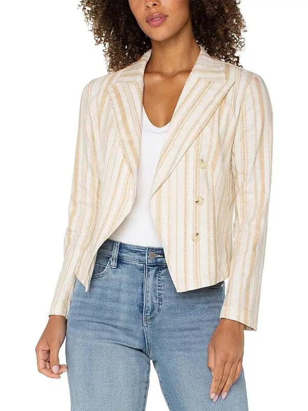 LIVERPOOL Striped Open Front Blazer - Hazelnut/ Cream Stripe