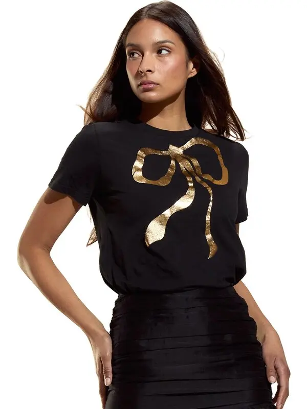 Cynthia Rowley Metallic Bow Tee - Black
