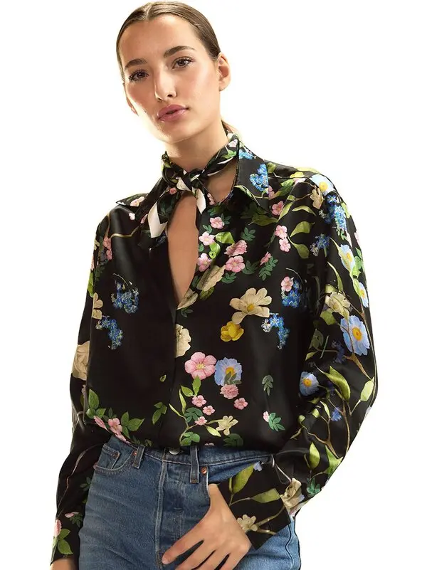 Cynthia Rowley Silk Shirt - Black Floral