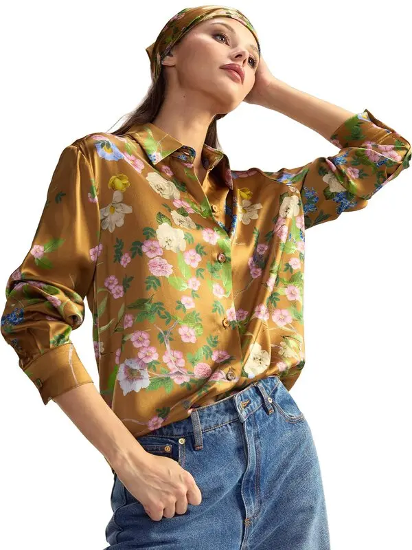 Cynthia Rowley Silk Shirt - Gold Floral