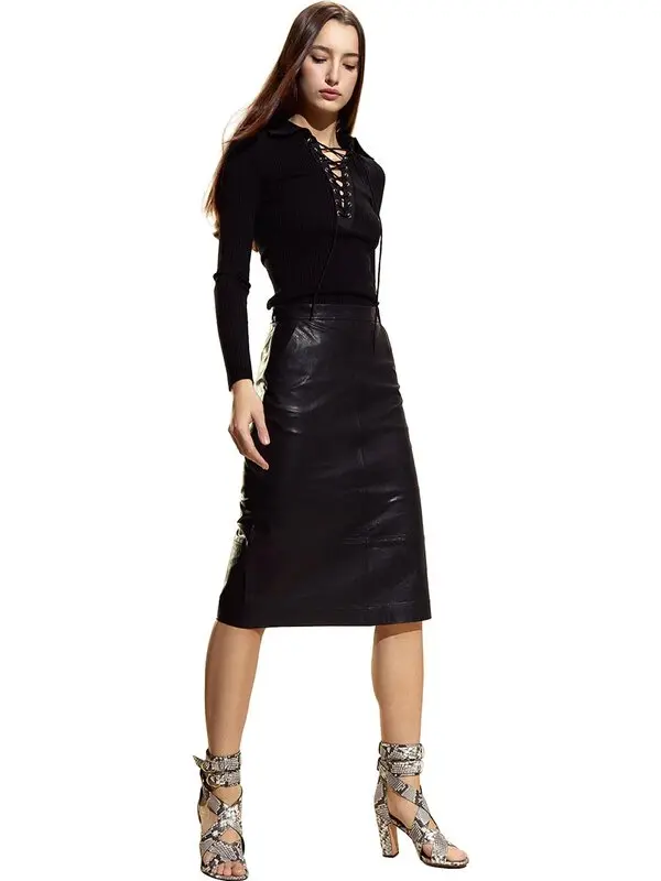 Cynthia Rowley The London Leather Midi Skirt - Black