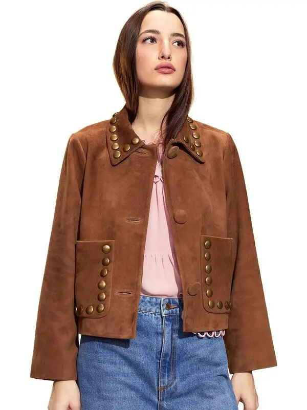 Cynthia Rowley Studded Suede Jacket - Brown