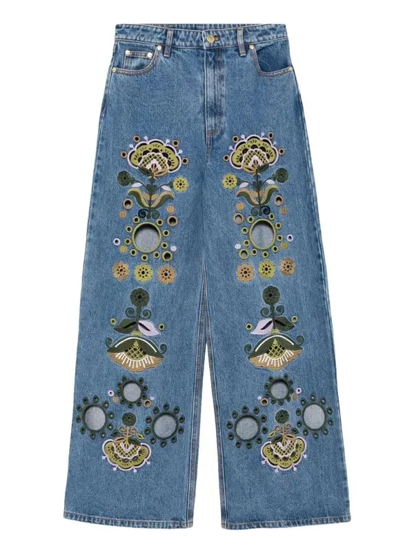 Cynthia Rowley Embroidered Wide Leg Jeans - Blumlt