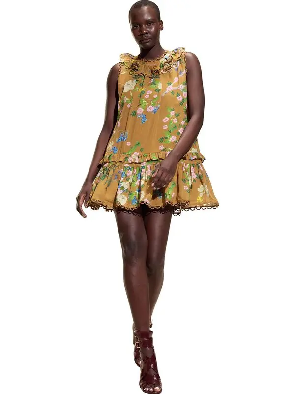 Cynthia Rowley Lilie Floral Silk Mini Dress - Gold Floral