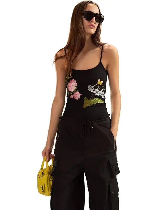 Cynthia Rowley Wildflower Embroidered Cami - Black