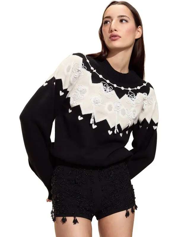 Cynthia Rowley Milei Beaded Sweater - Black