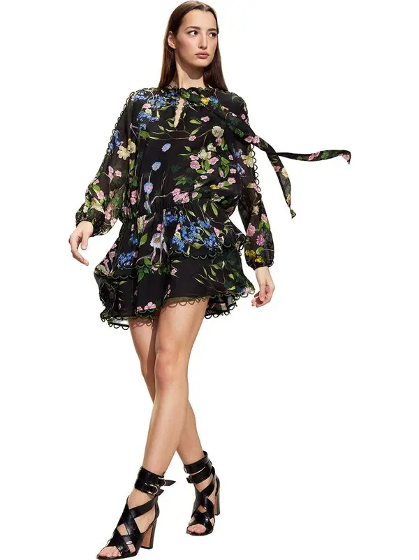 Cynthia Rowley Delilah Silk Dress - Black Floral