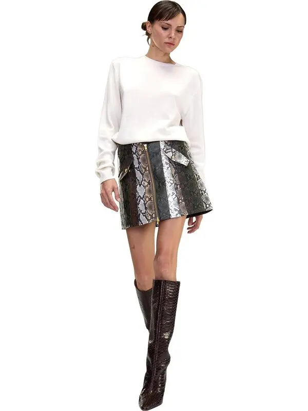 Cynthia Rowley Embossed Vegan Leather Skirt - Snake