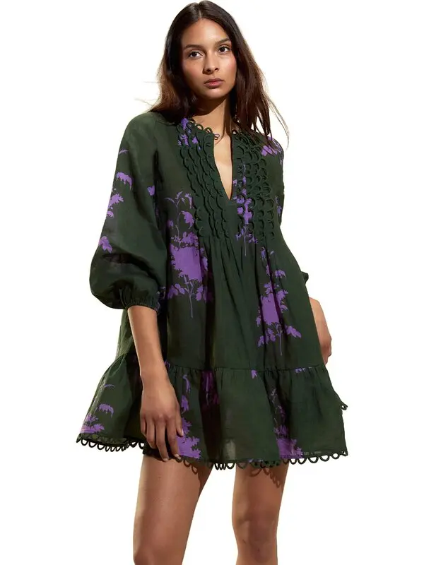 Cynthia Rowley Sorrento Ramie Mini Dress - Green/purple